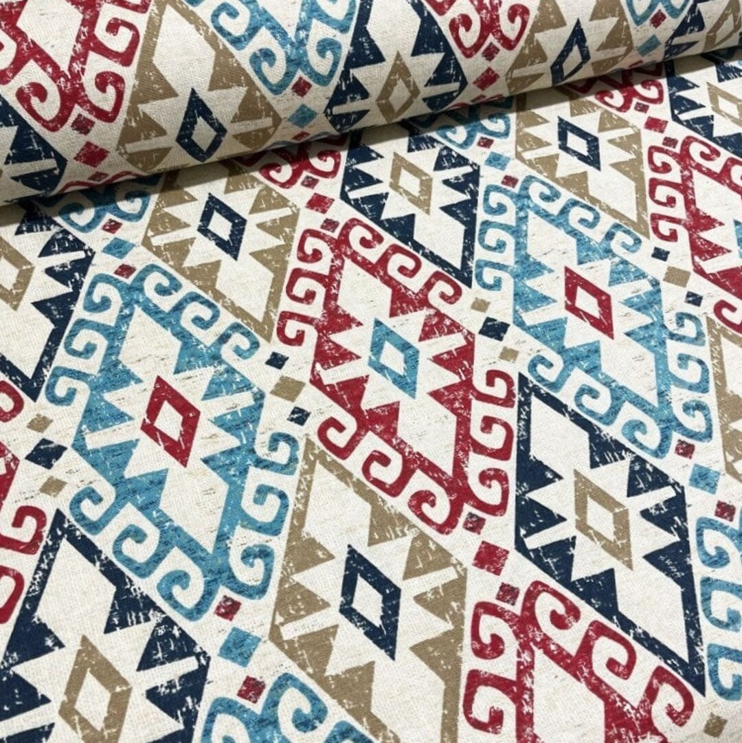 Southwest Aztec Upholstery Fabric by the Yard, Distressed Look Cotton ...