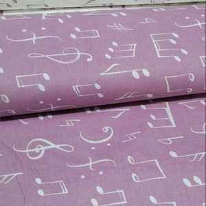 Pink White Musical Notes 100% Cotton Fabric, 94" Extra Wide Music ...