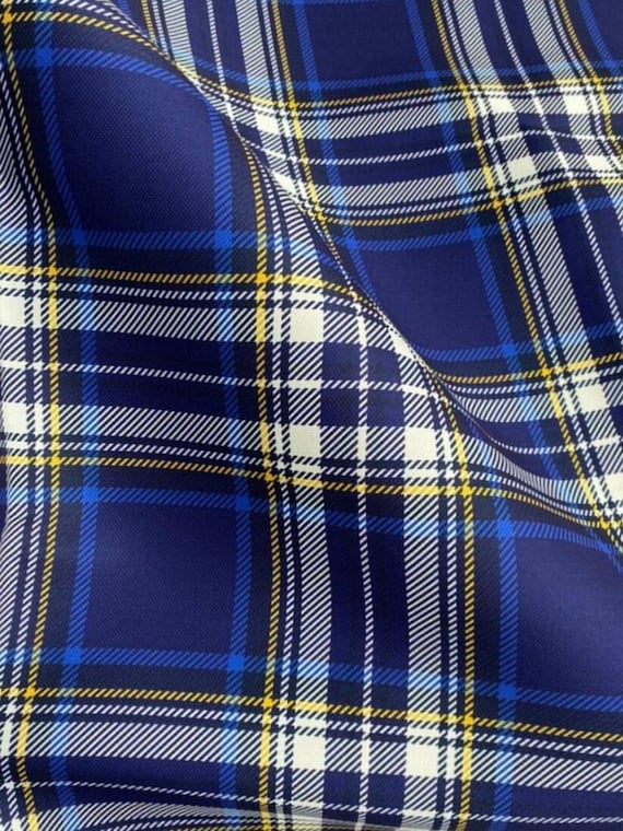 Navy Blue Yellow White Tartan Plaid Fabric Upholstery Fabric - Etsy