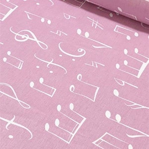 Pink White Musical Notes 100% Cotton Fabric, 94" Extra Wide Music ...
