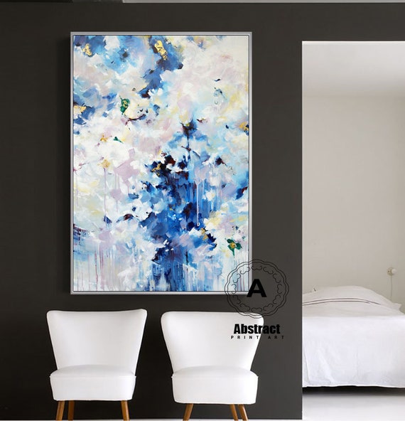 Oversize Blue Abstract Art Prints on Canvas Embellished Canvas | Etsy