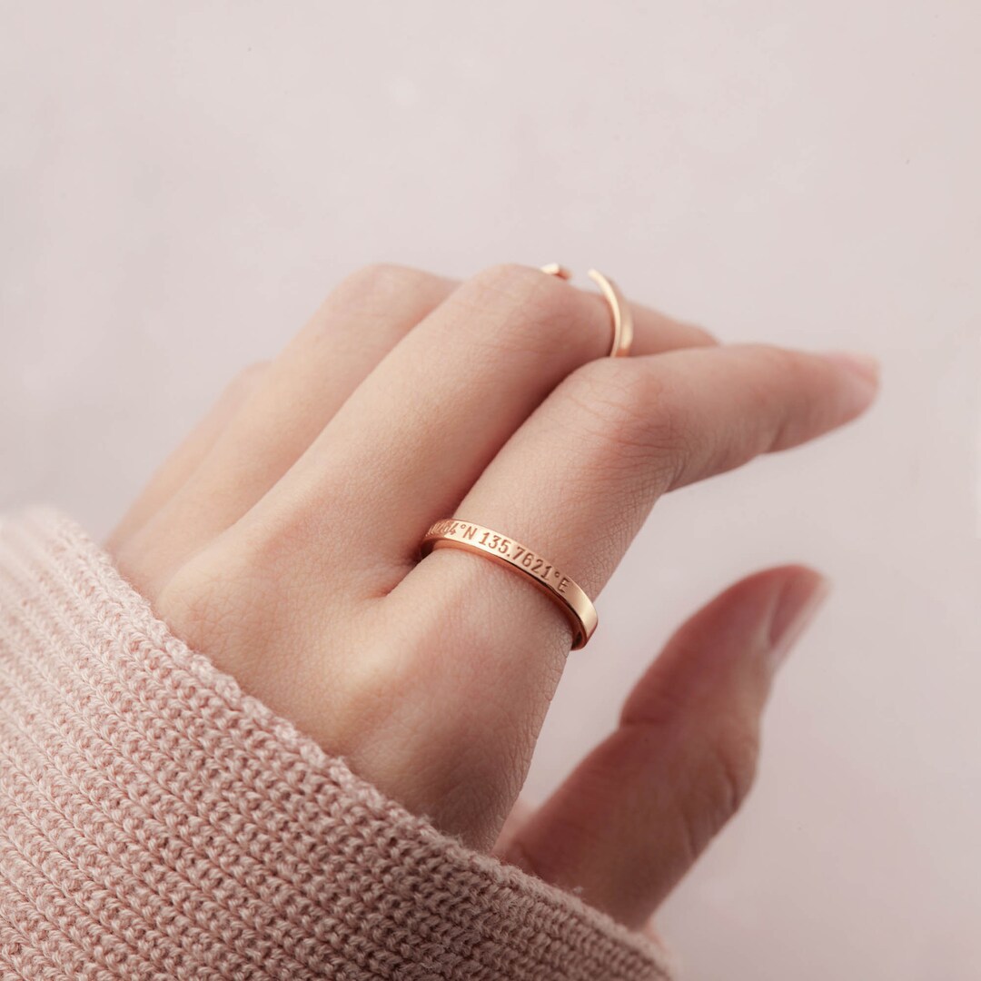 Engraved Rings Coordinate Ring Custom Christmas Jewelry Skinny Ring ...