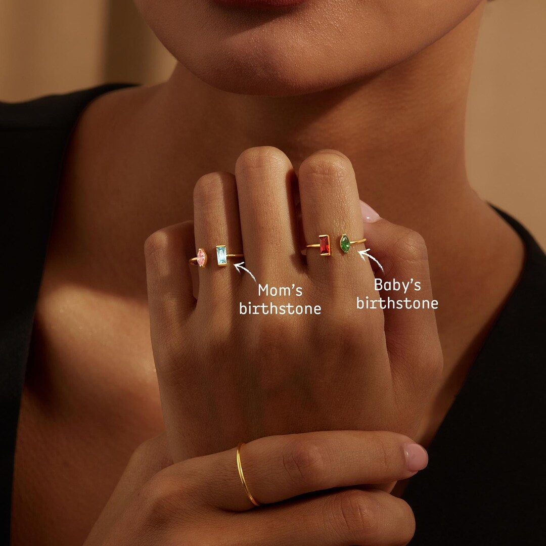 Mother Child Ring, Mother Daughter Ring, Two Birthstone Ring, Mothers ...