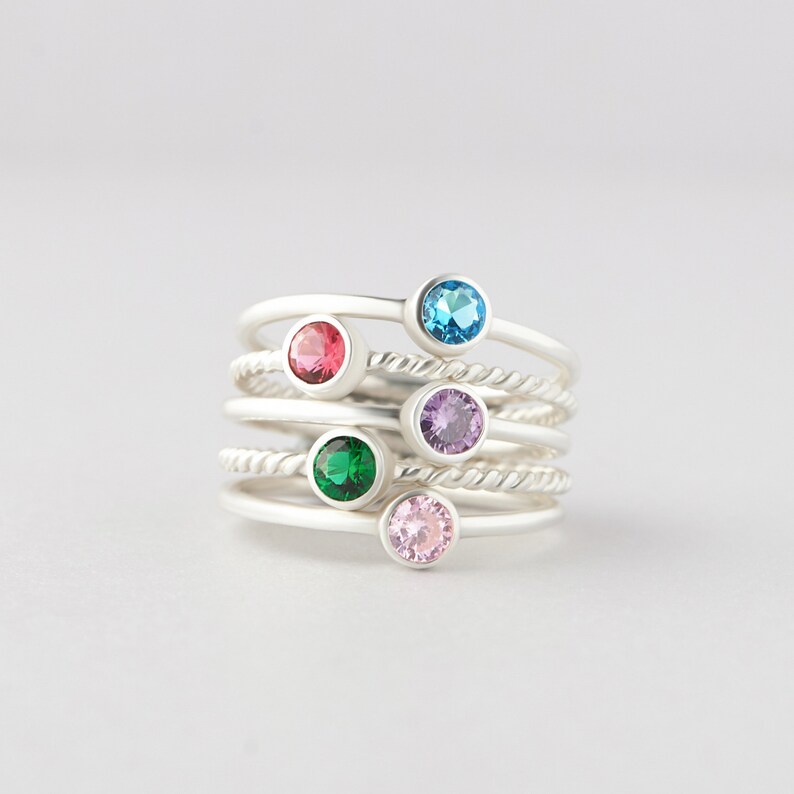 Stacking Rings Birthstones Stackable Mom Rings Birthstone | Etsy