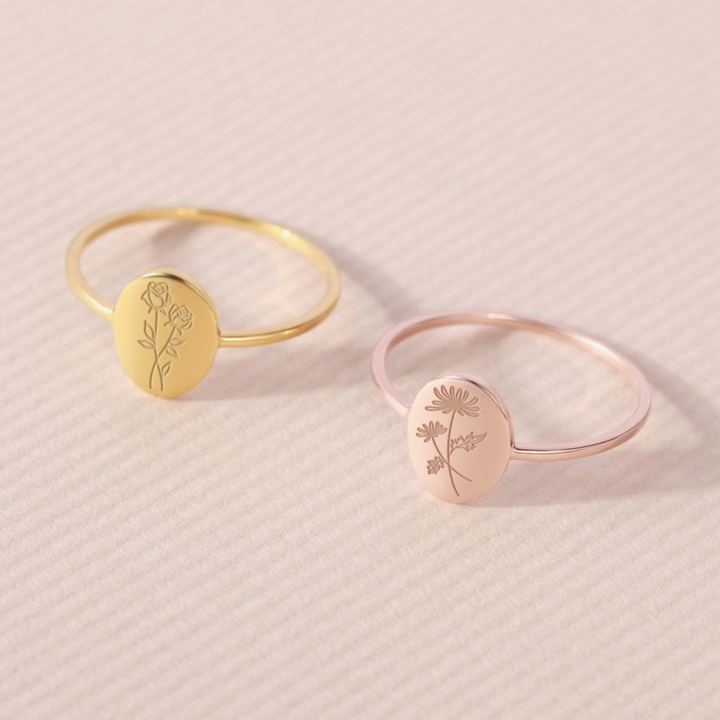 Personalized Birth Flower Ring Custom Birthday Gift - Etsy