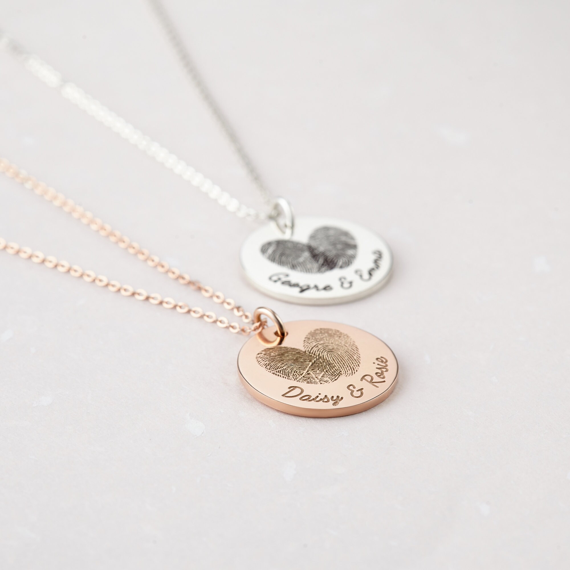 Double Fingerprint Necklace, Memorial Gift, Custom Fingerprint Jewelry ...