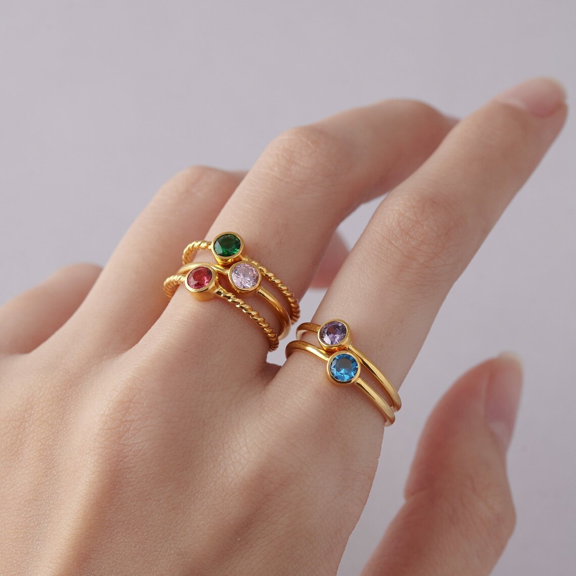 Stacking Rings Birthstones Stackable Mom Rings Birthstone - Etsy
