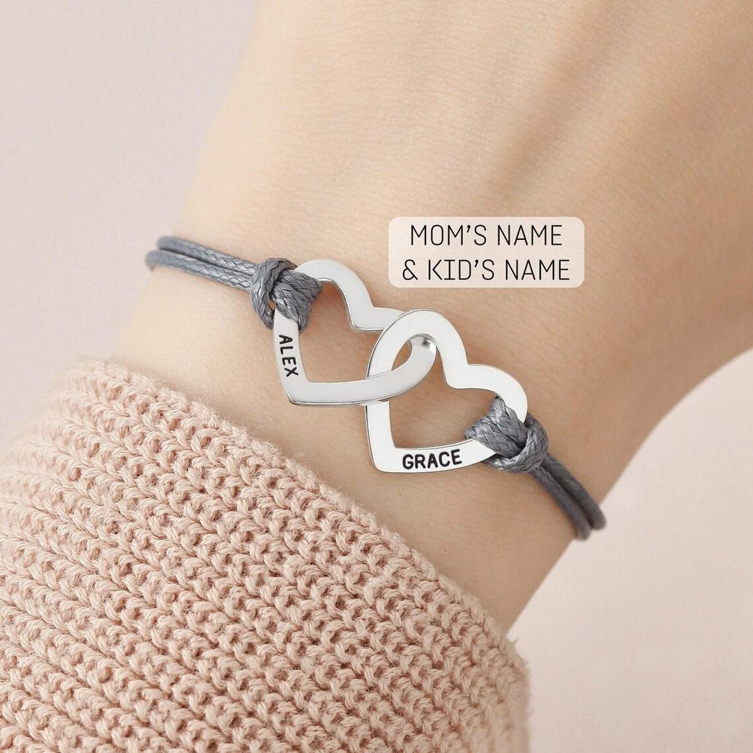 Mom Jewelry Bracelet, Personalized Heart Charm Bracelet, Mom Bracelet ...