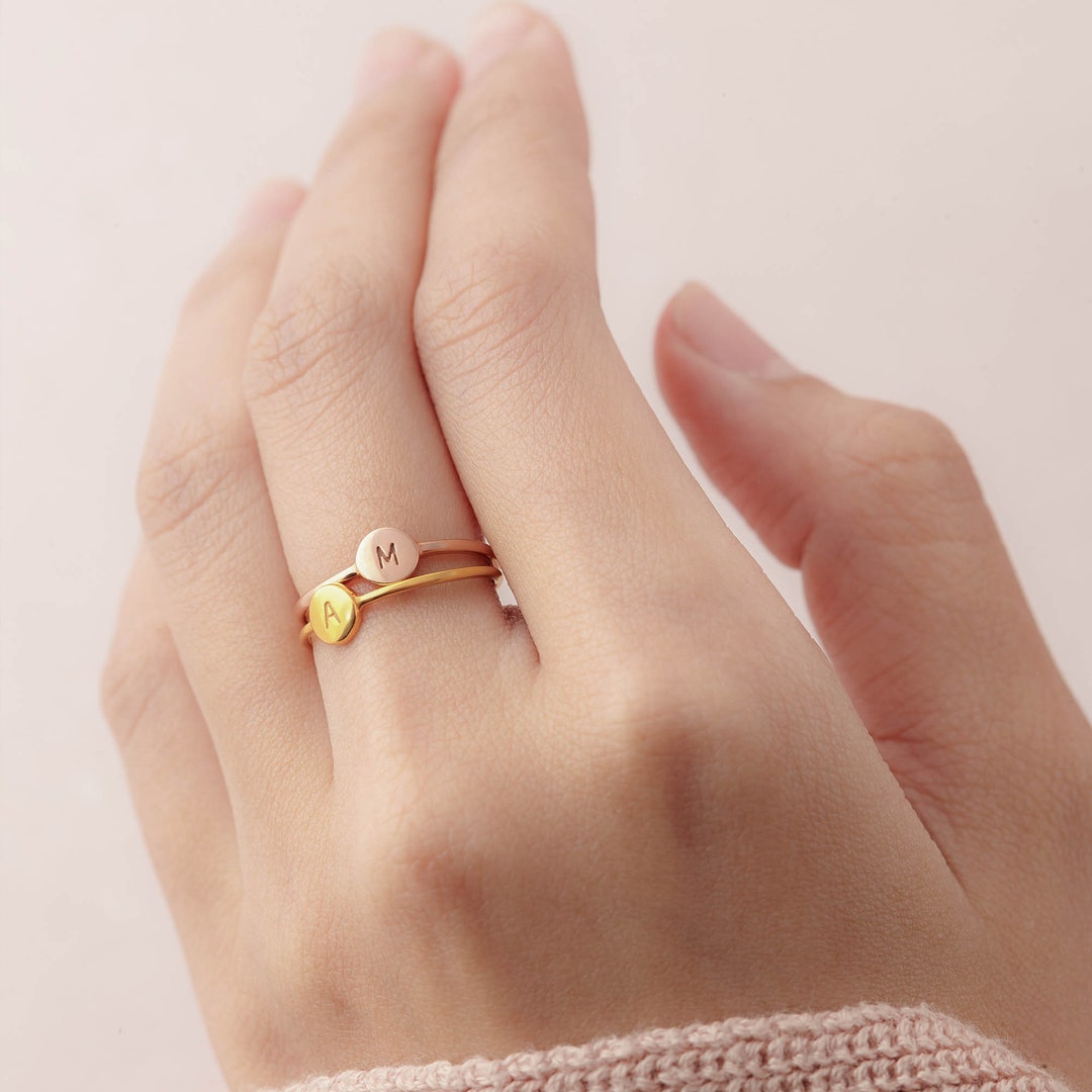 Initials Ring Dainty Letter Ring Mother Stackable Initial Ring Initial Jewelry Gold Stacking ...