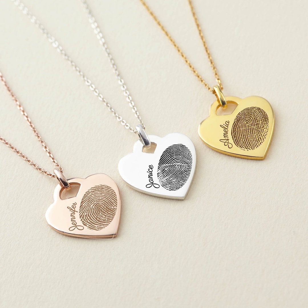 Fingerprint Necklace Heart Fingerprintnecklace Memorial Jewelry ...
