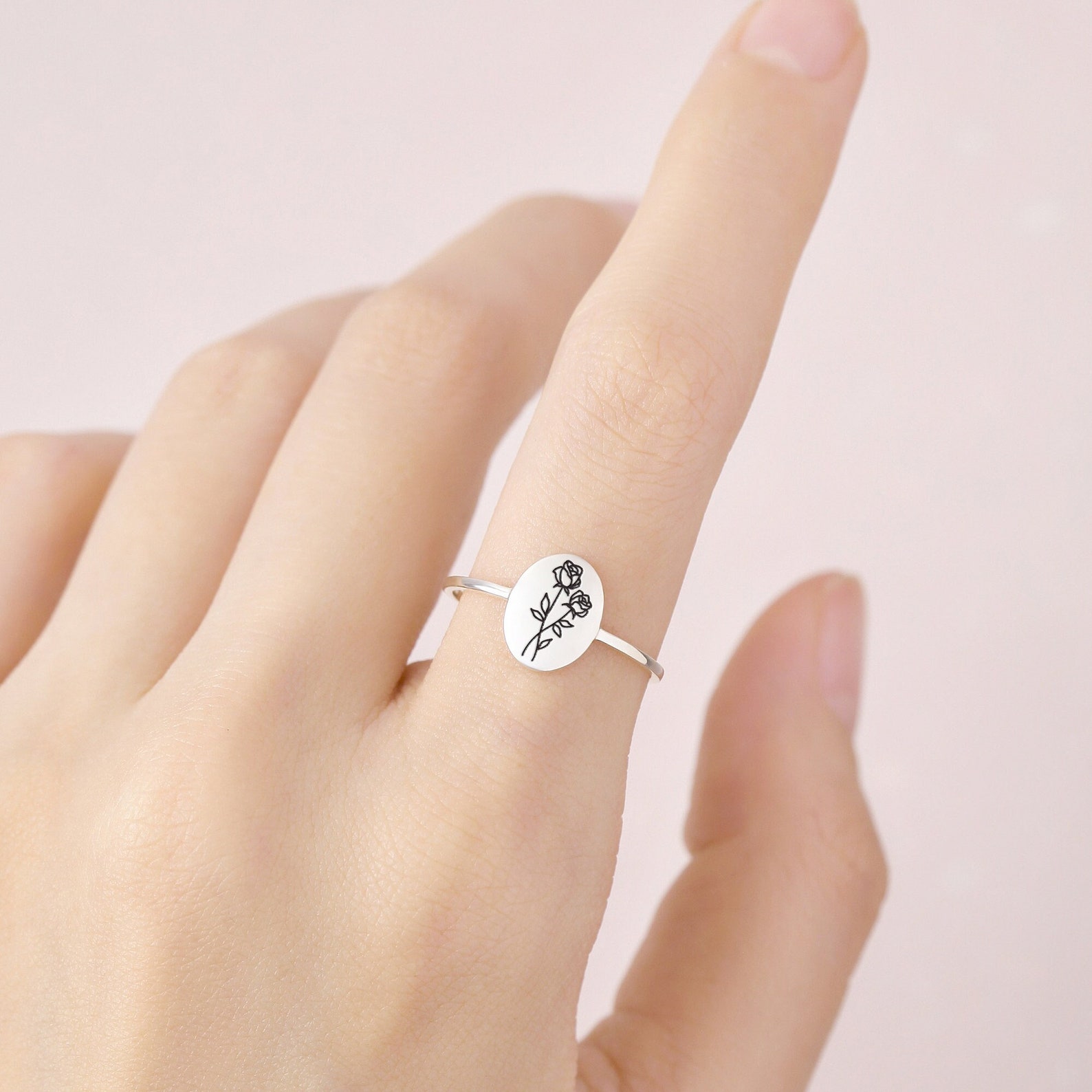 Personalized Birth Flower Ring Custom Birthday Gift | Etsy