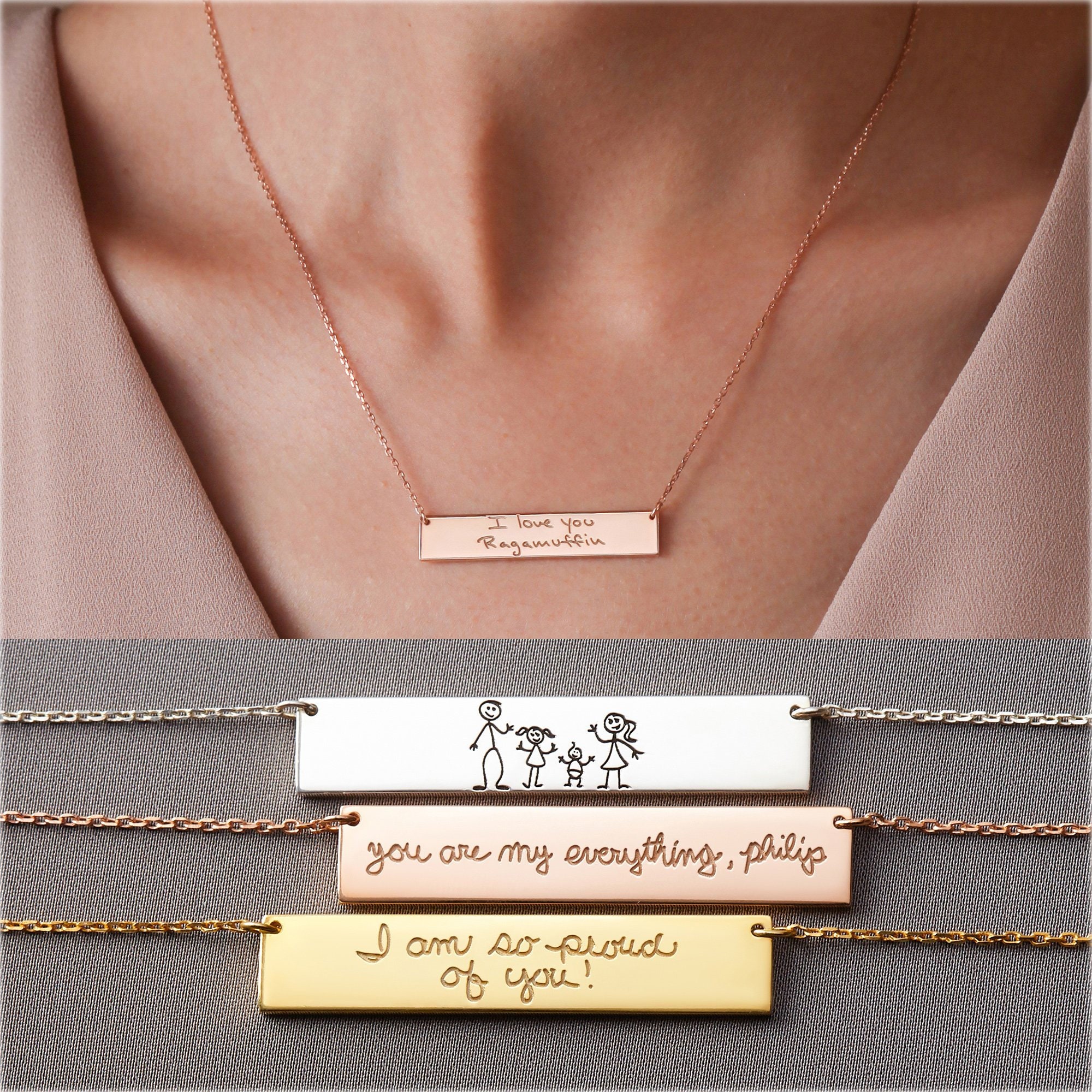 Handwriting Necklace Bar Personalized Handwriting Gifts | Etsy