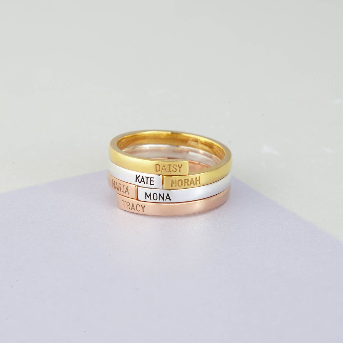 Two Names Ring Name Ring for Mom Double Name Ring - Etsy
