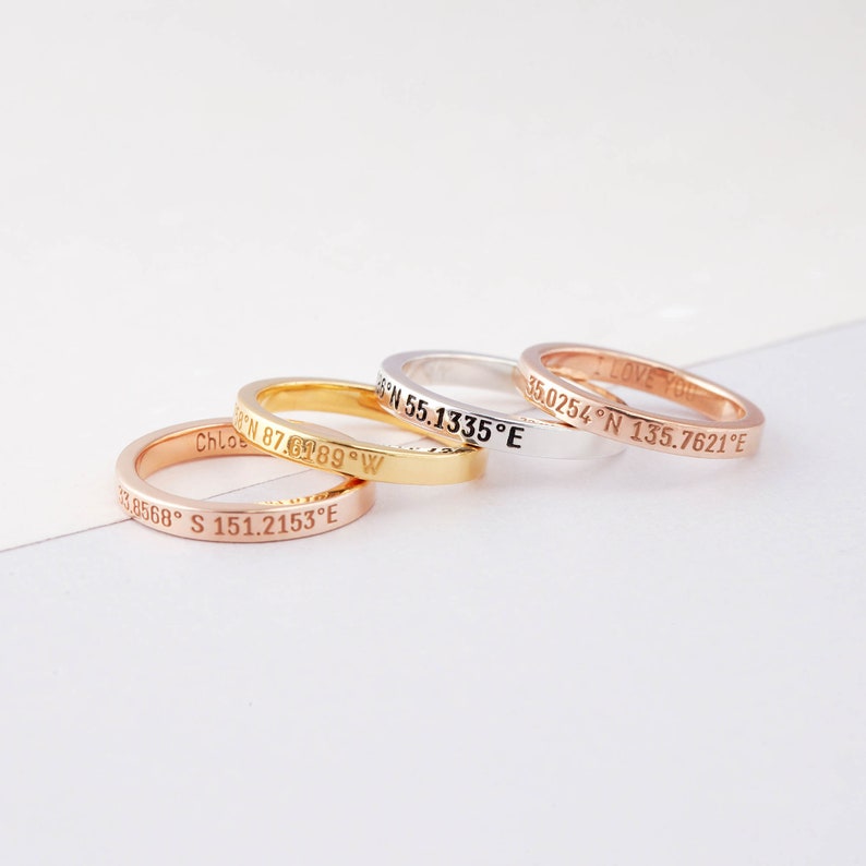 Engraved Rings Coordinate Ring Custom Coordinates Jewelry - Etsy