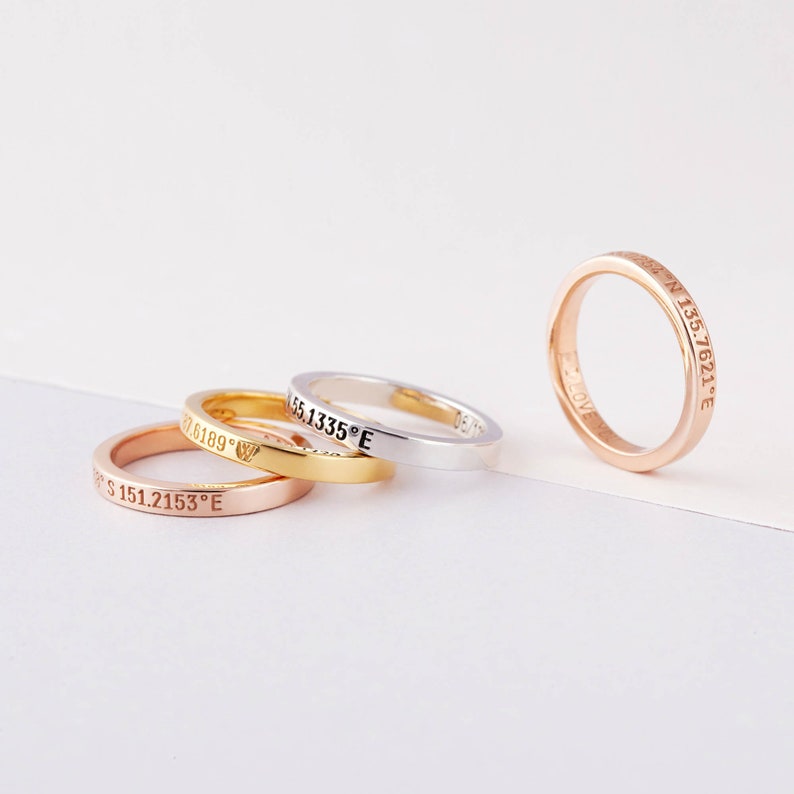 Engraved Rings Coordinate Ring Custom Coordinates Jewelry - Etsy