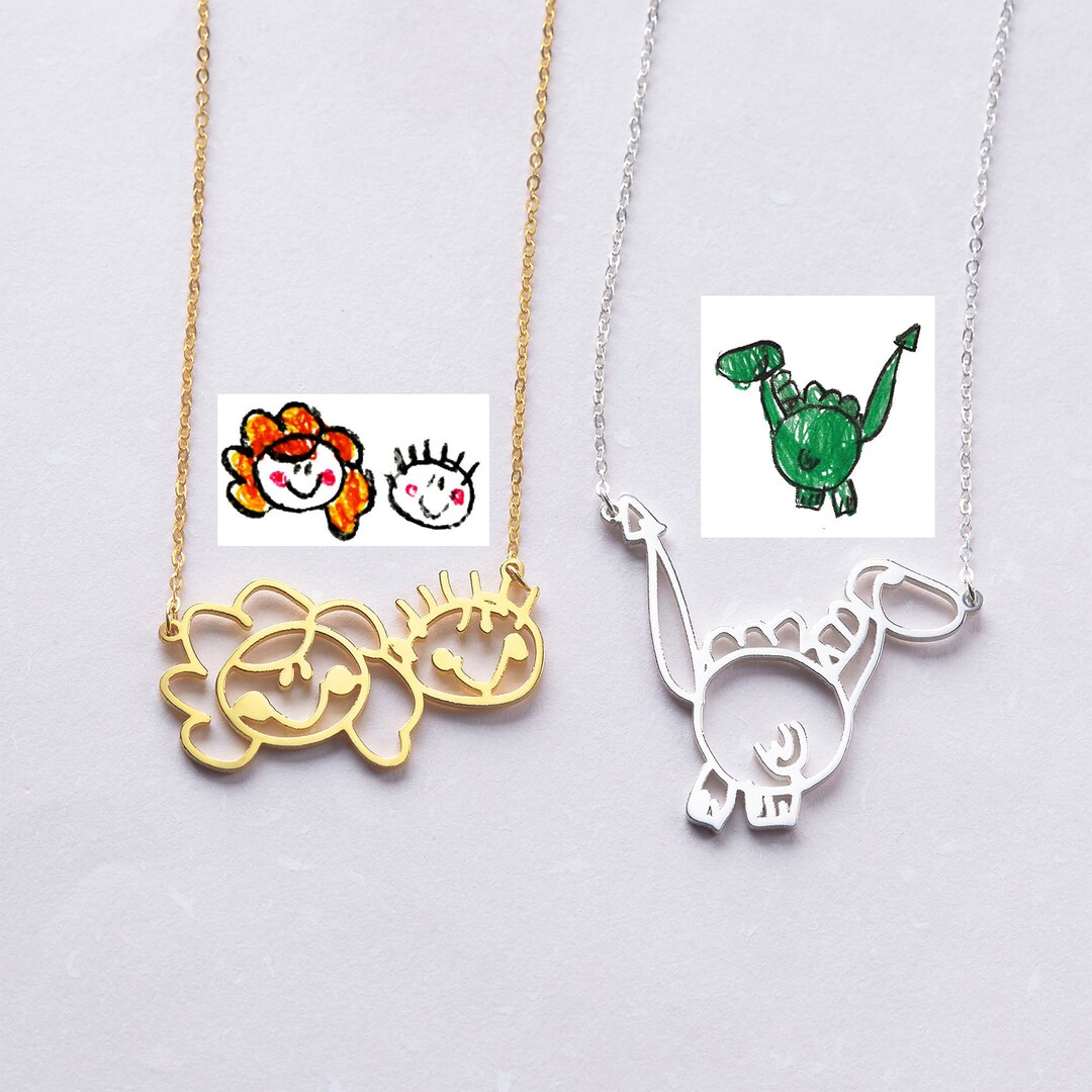 Custom Mom Necklace, Drawing Necklace, Actual Kids Art Necklace ...