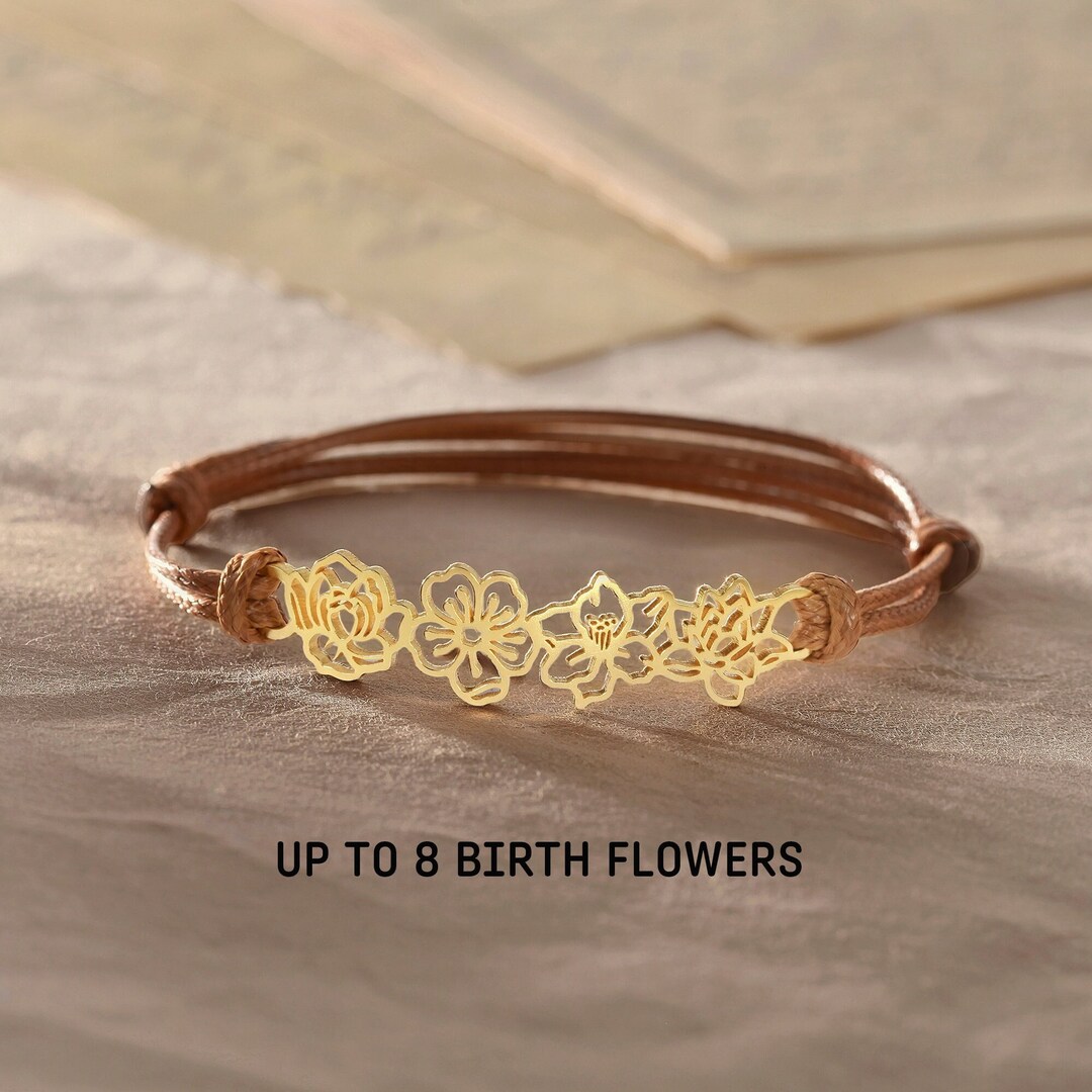 Birth Flower Bracelet Gold, Birthday Gift for Mom, Gold Jewelry for Mom ...