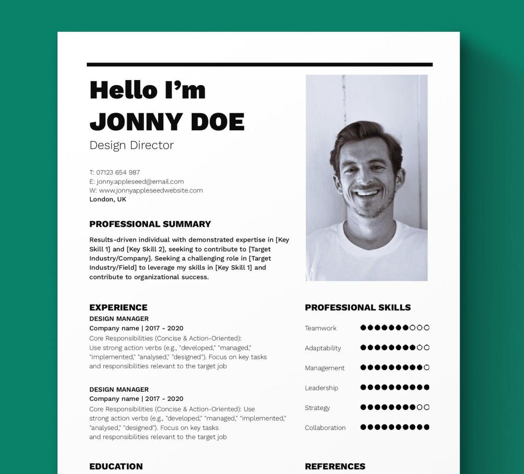 Bold Resume Template for Word and Google Docs, Creative Resume With ...
