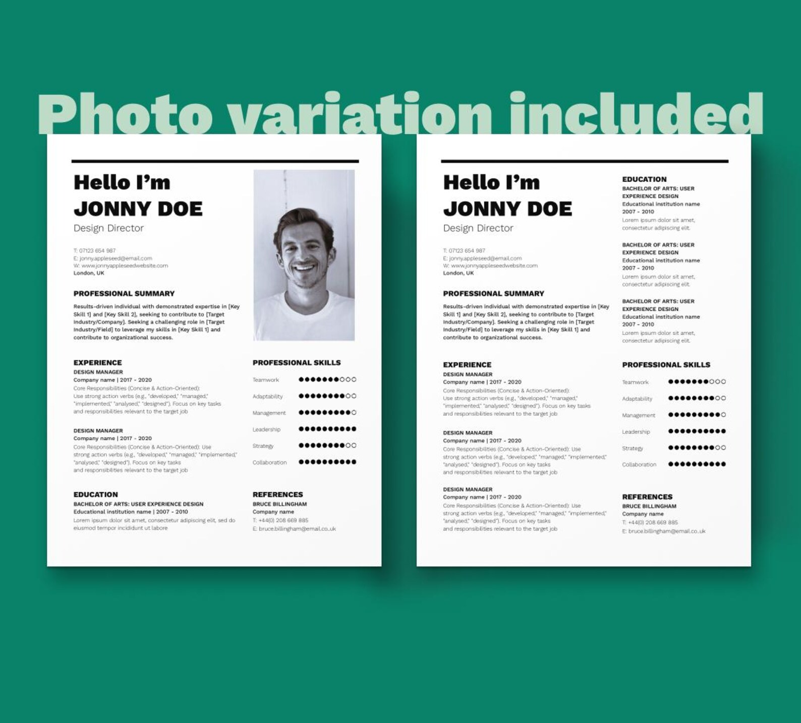 Bold Resume Template for Word and Google Docs, Creative Resume With ...