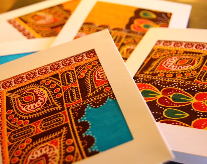 African Print Card, African Fabric Card, Fabric Greeting Card ,orange ...