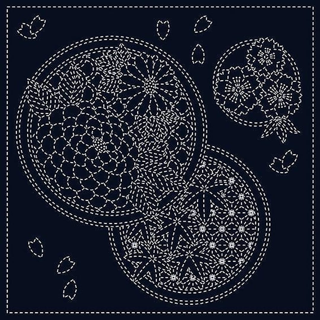 Sashiko Cloth "seasons" - Hand Printed With Water Soluble Ink - 30cm X ...