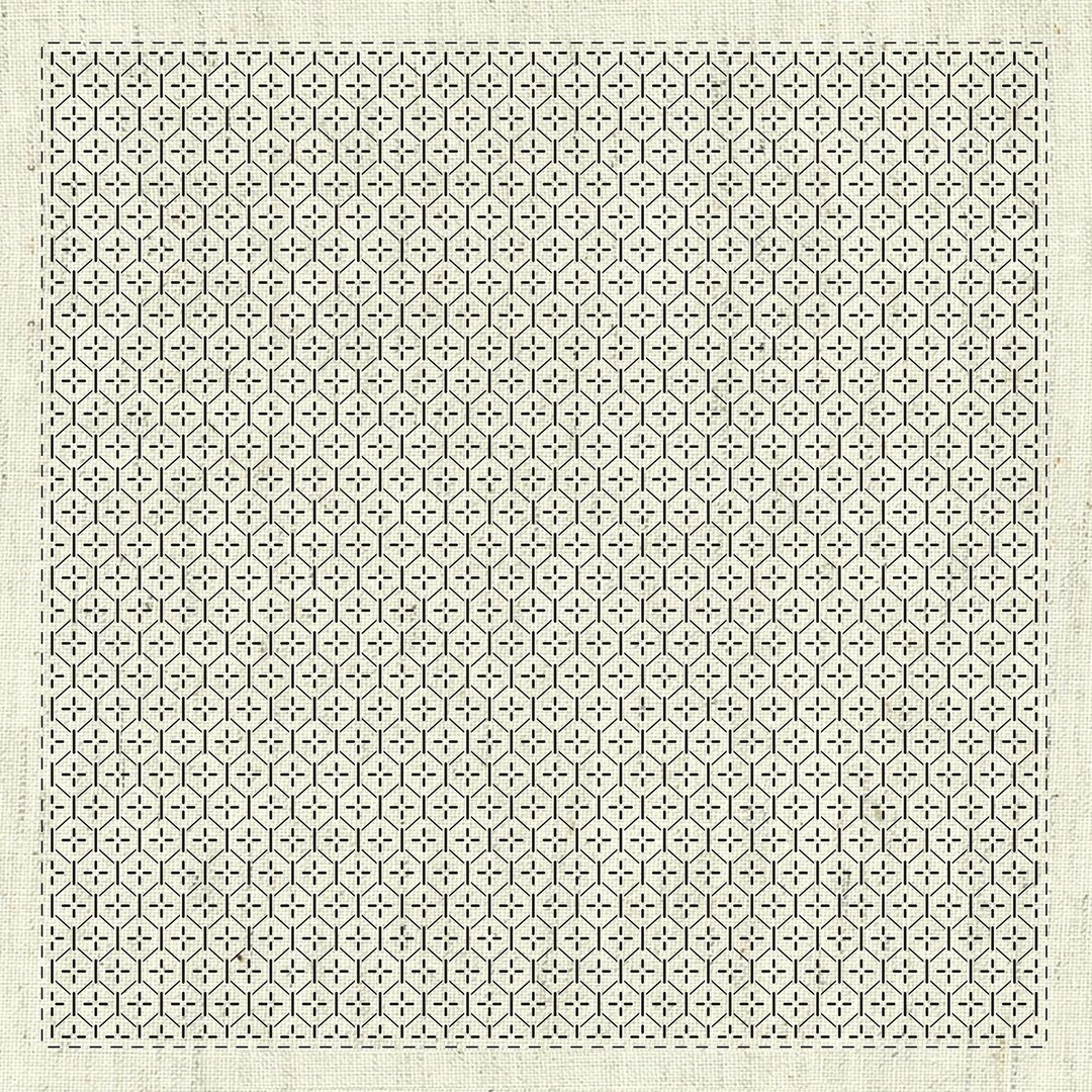 Sashiko Cloth ”kikko-hana-zashi" - Hand Printed With Water Soluble Ink ...