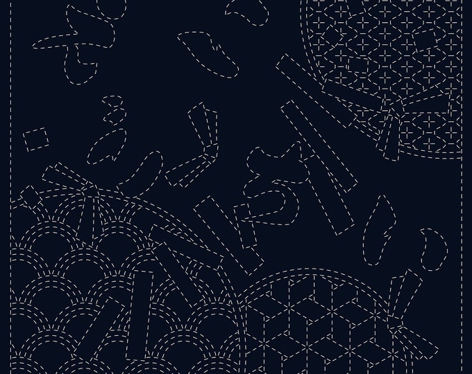 Sashiko Cloth mixed Pattern Hand Printed With Water Soluble Ink 30cm X ...