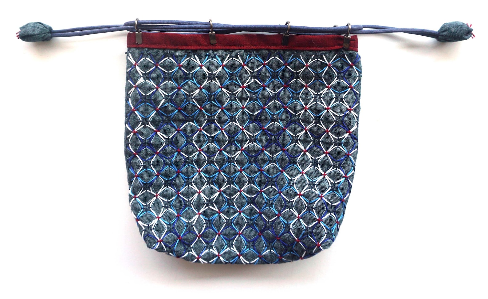 Drawstring Bag With Koki Kit - Hydrangea Weaving Sashiko (kuguri-zashi ...