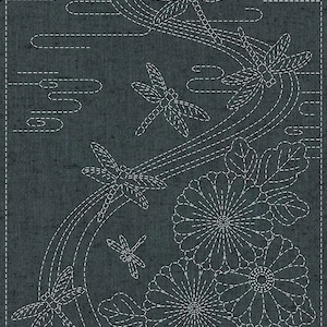 Sashiko Cloth ”twilight Dragonfly" - Hand Printed With Water Soluble ...