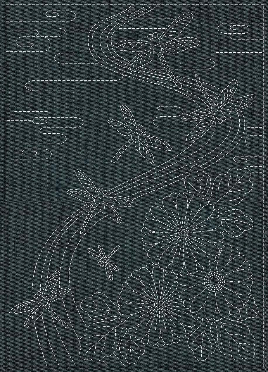 Sashiko Cloth ”twilight Dragonfly" - Hand Printed With Water Soluble ...