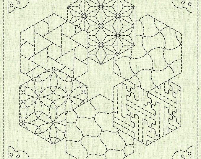 Sashiko Cloth mixed Pattern Hand Printed With Water Soluble Ink 30cm X ...