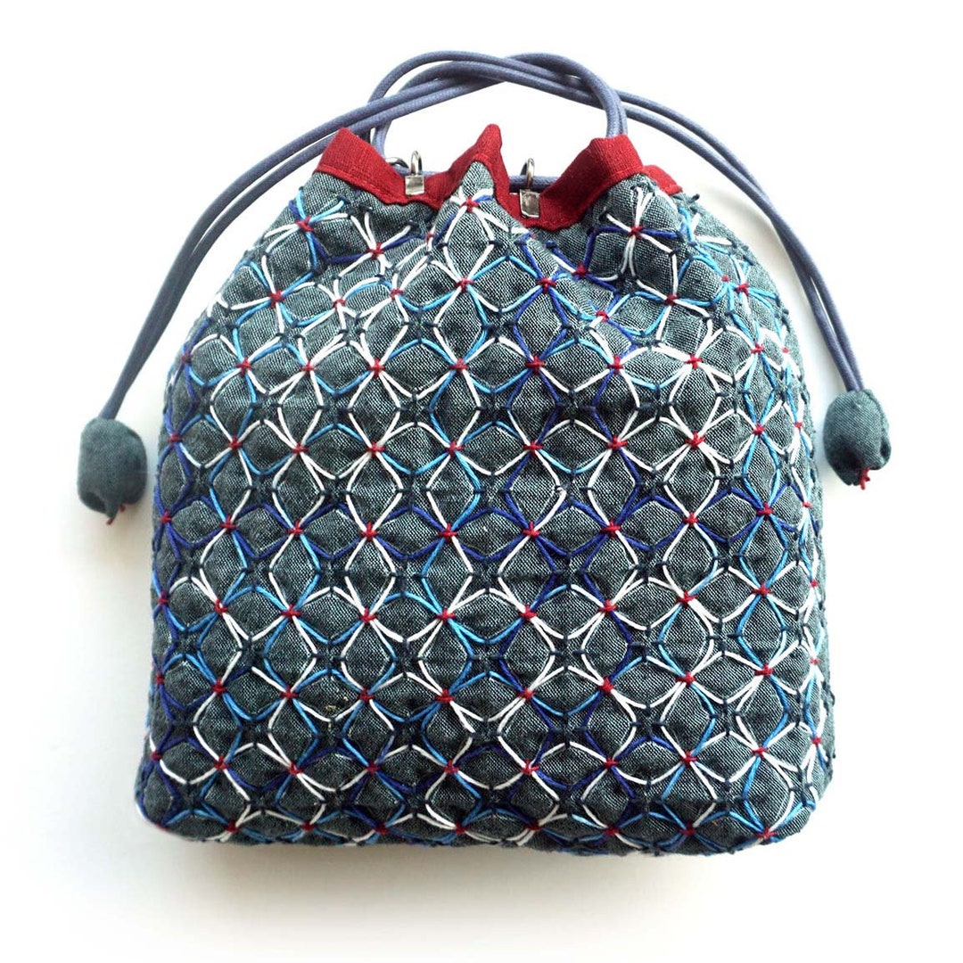 Drawstring Bag With Koki Kit - Hydrangea Weaving Sashiko (kuguri-zashi ...
