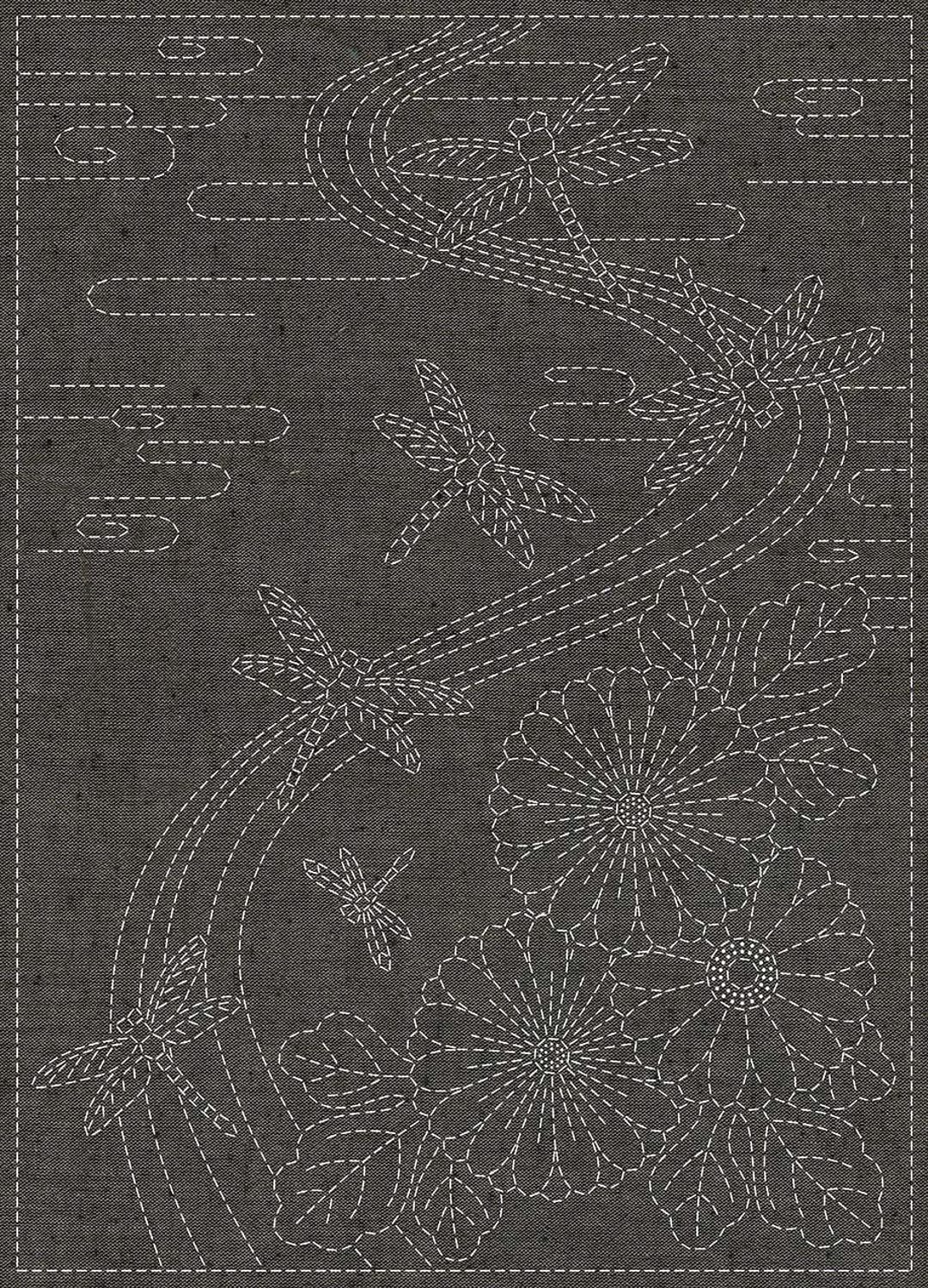 Sashiko Cloth ”twilight Dragonfly" - Hand Printed With Water Soluble ...