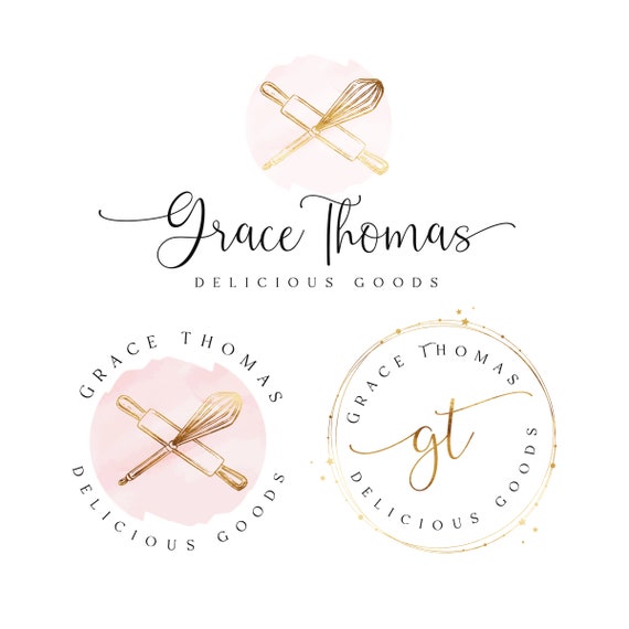 Gold Bakery Logo Premade Logo Calligraphy design Baking | Etsy