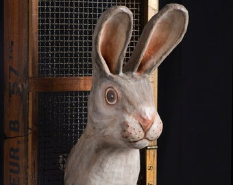 Paper Mache, Rabbit, Head Wall Mount, Home Decor, Animal Head, Wall ...