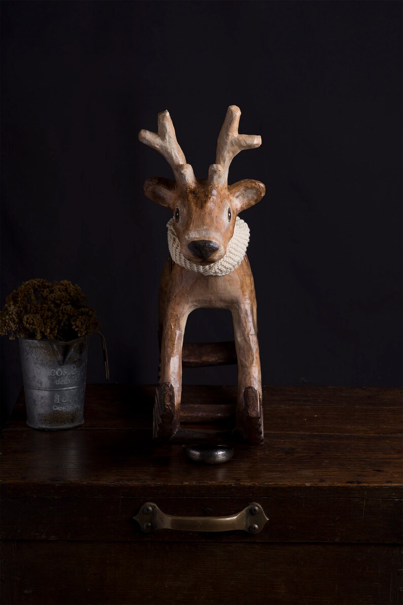 Paper Mache Deer Rocking Deer Leather Animal Ornament - Etsy