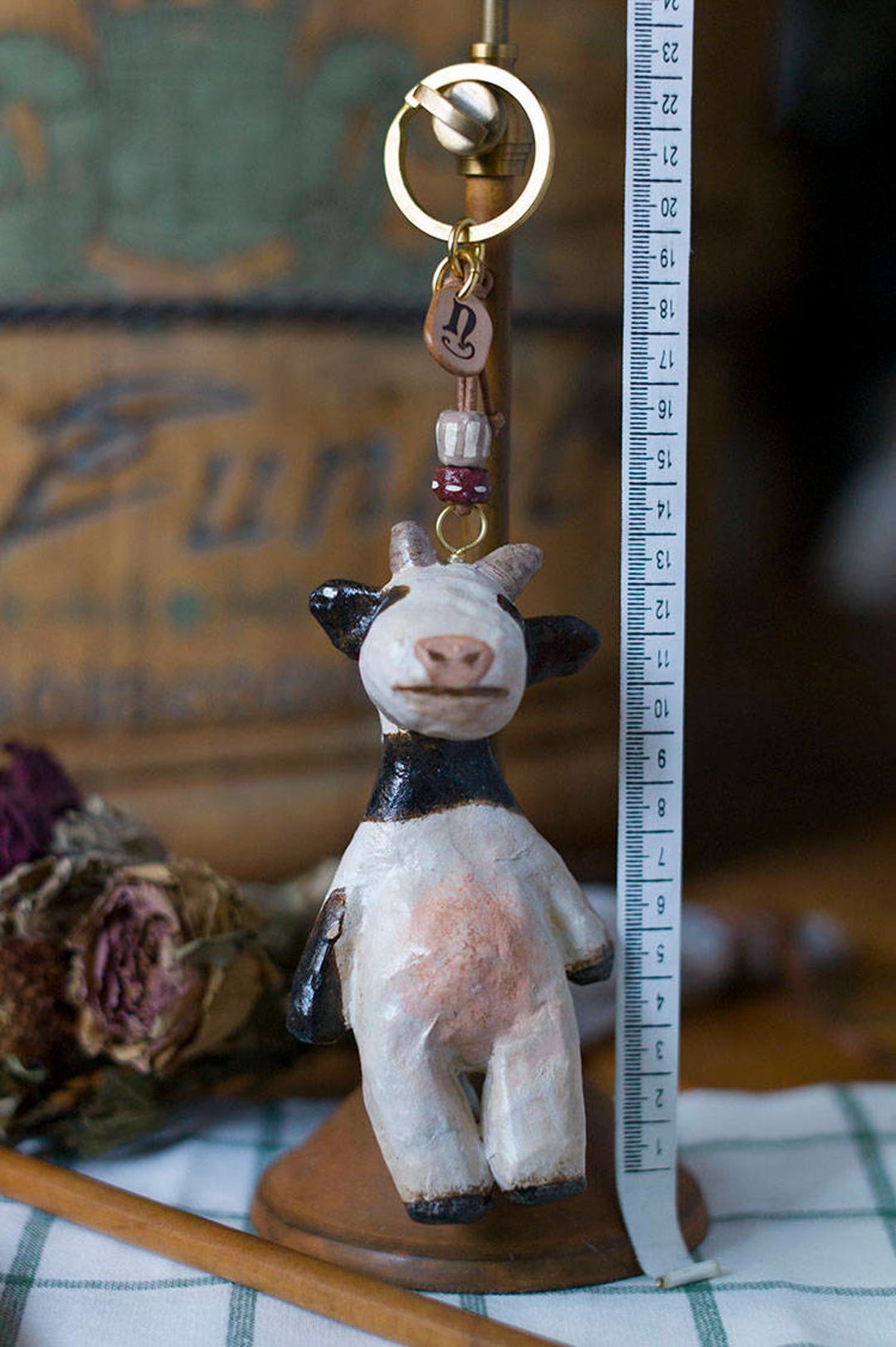 Paper Mache, Cow, Keychain, Leather, Animal, Keyring - Etsy