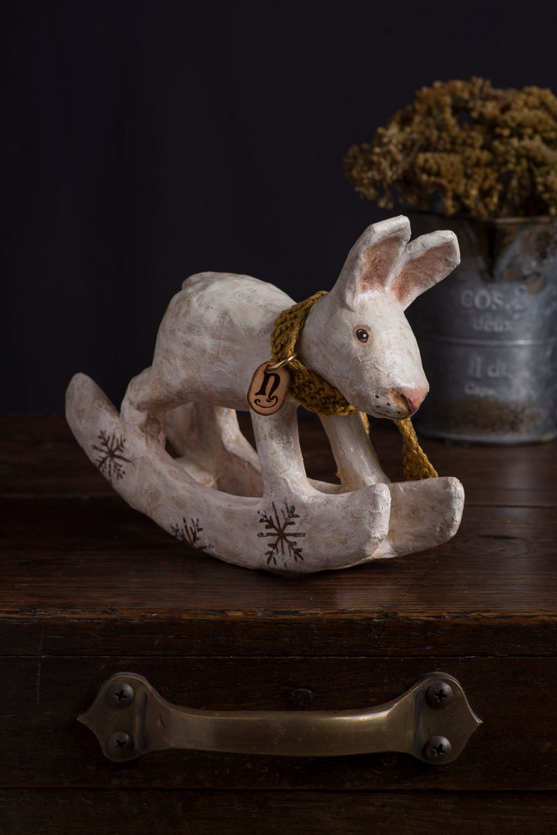 Paper Mache, Rabbit, Rocking Rabbit, Leather, Animal, Ornament - Etsy