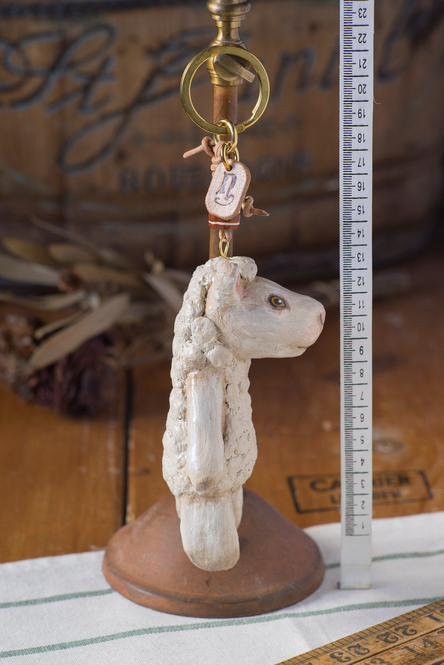 Paper Mache Sheep Keychain Leather Animal Keyring - Etsy