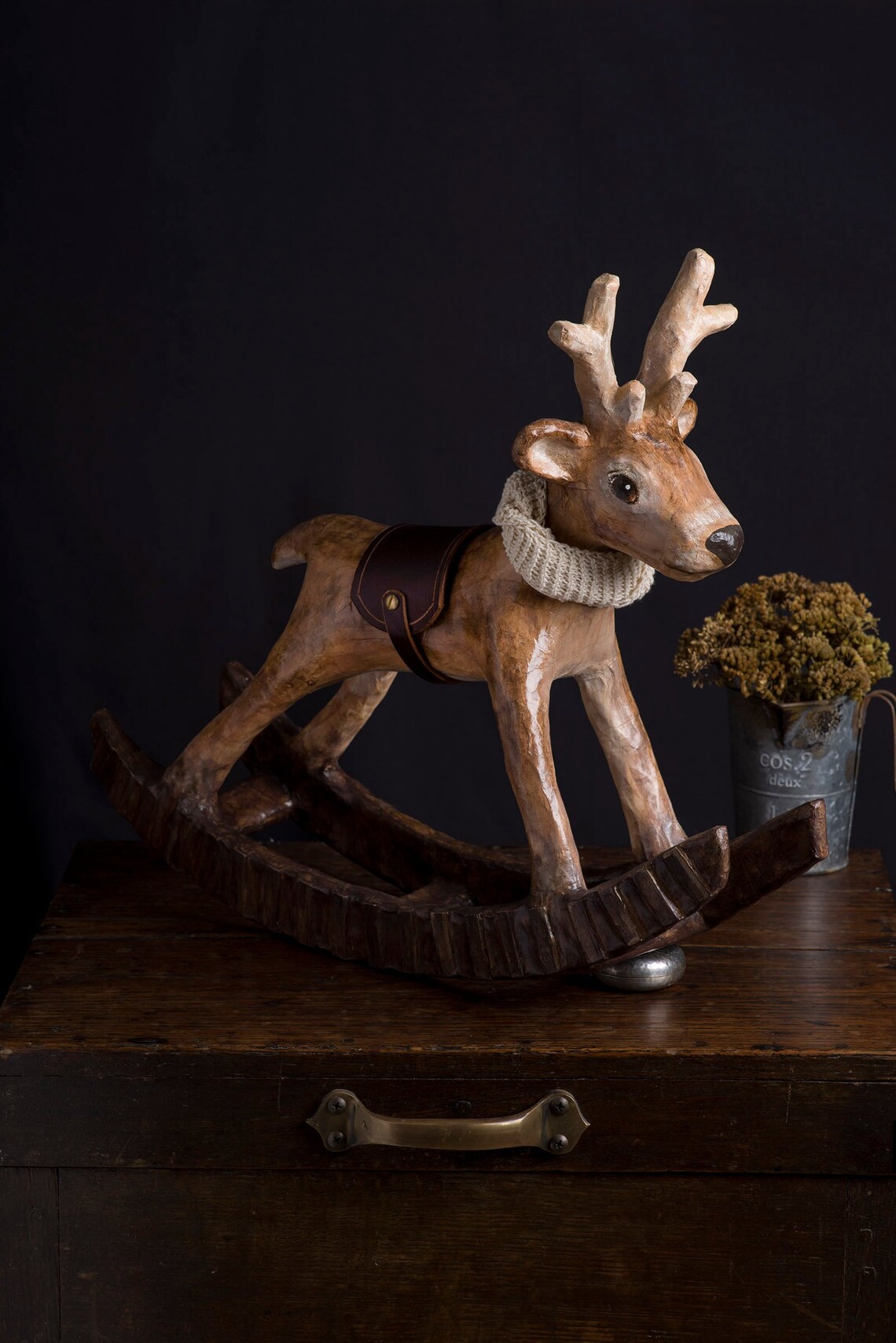 Paper Mache Deer Rocking Deer Leather Animal Ornament - Etsy