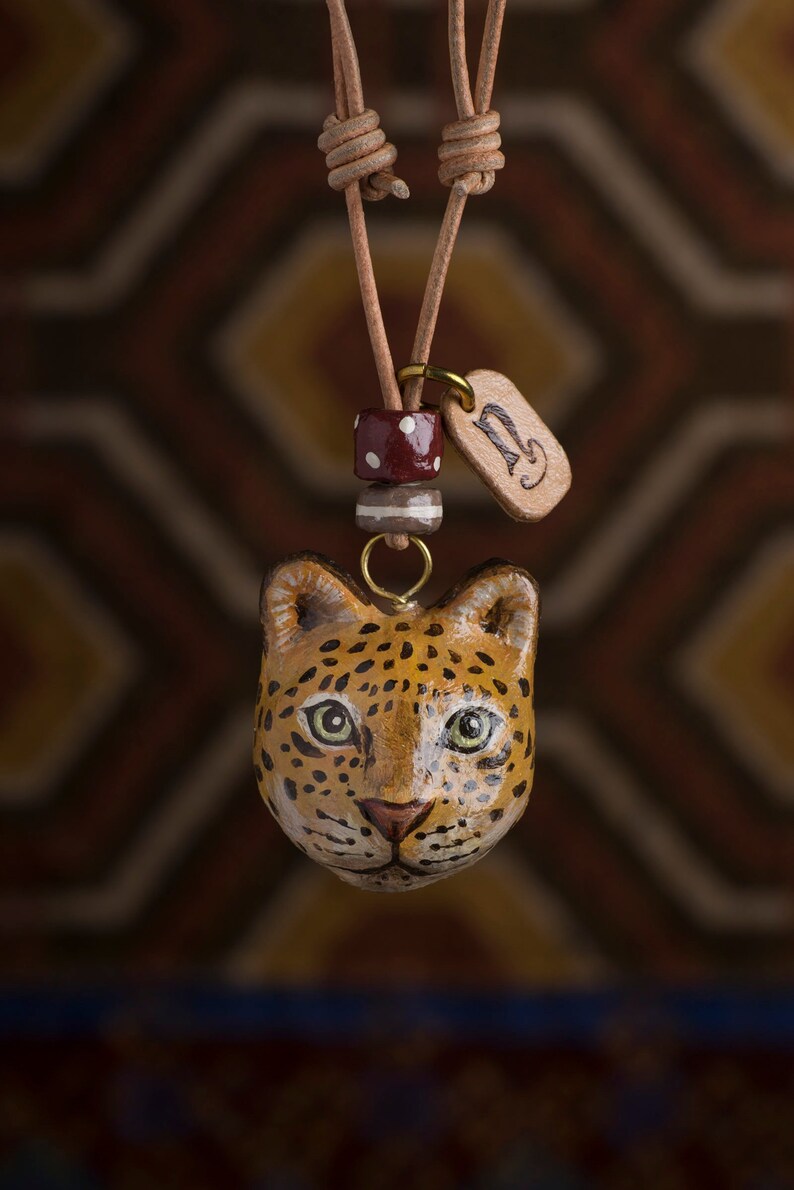 Paper Mache, Leopard, Necklace, Leather, Animal Head, Animal Necklace ...