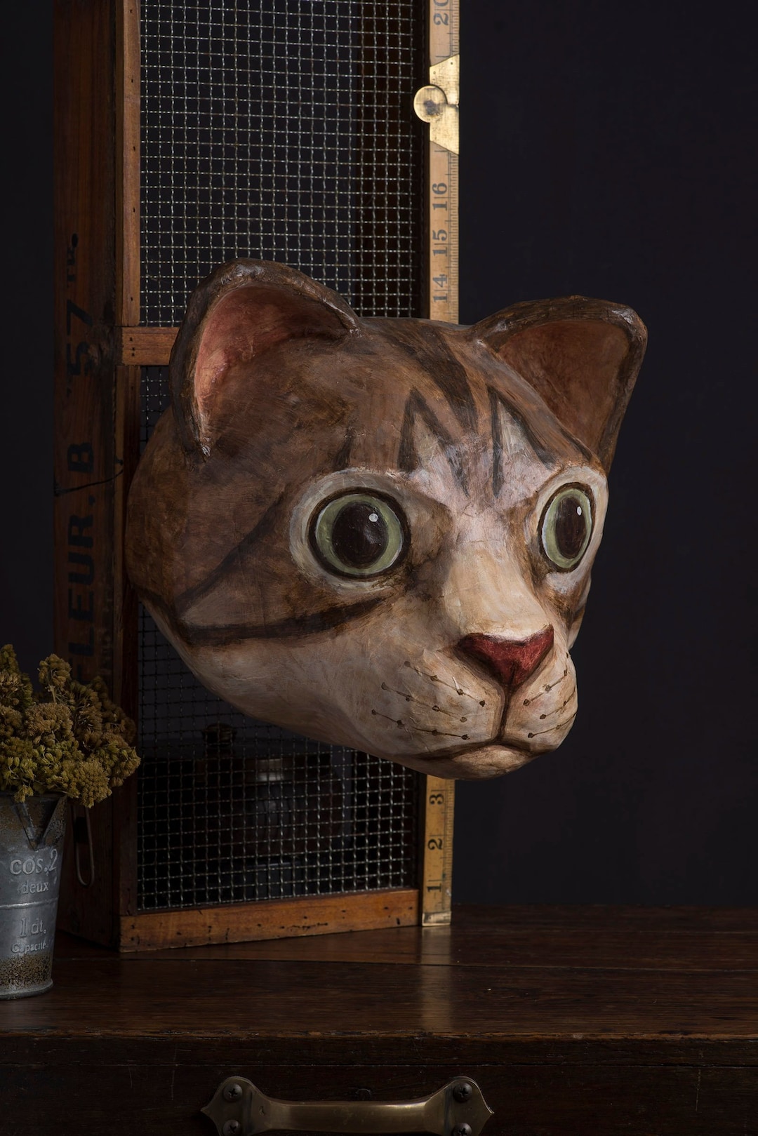 Paper Mache, Cat, Head Wall Mount, Home Decor, Animal Head, Wall ...