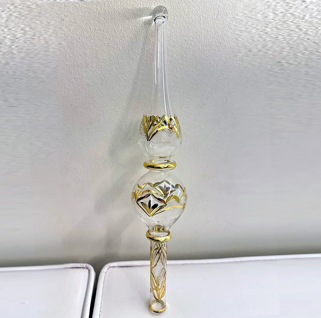 Vintage Christmas Glass Tree Topper Hand Decorated Glass Spire Clear ...