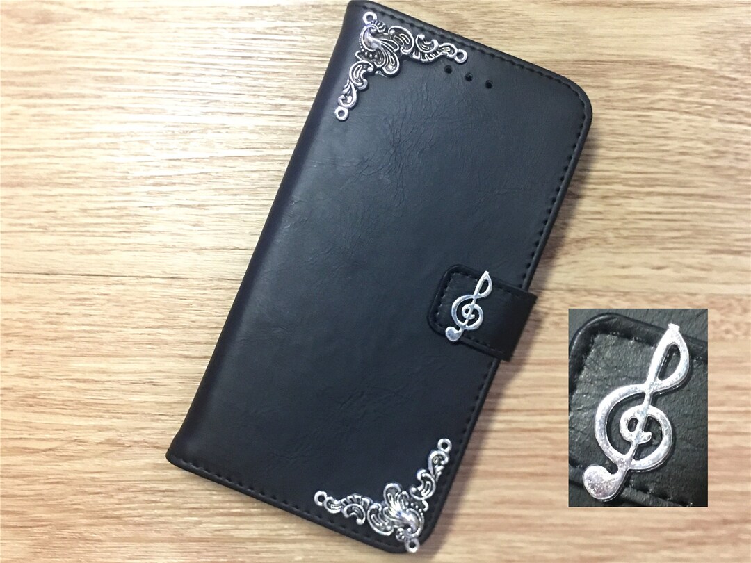 Treble Music Note Leather Wallet Flip Stand Case Handmade for iPhone XS ...