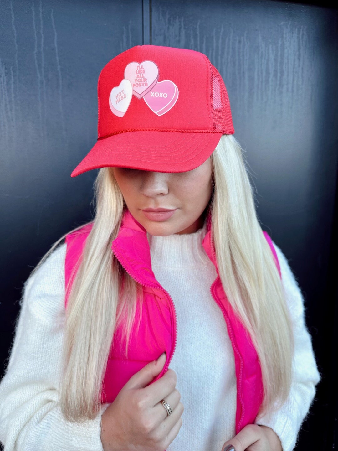 Conversation Candy Hearts Red Trucker-trucker Hat-valentine's Day ...