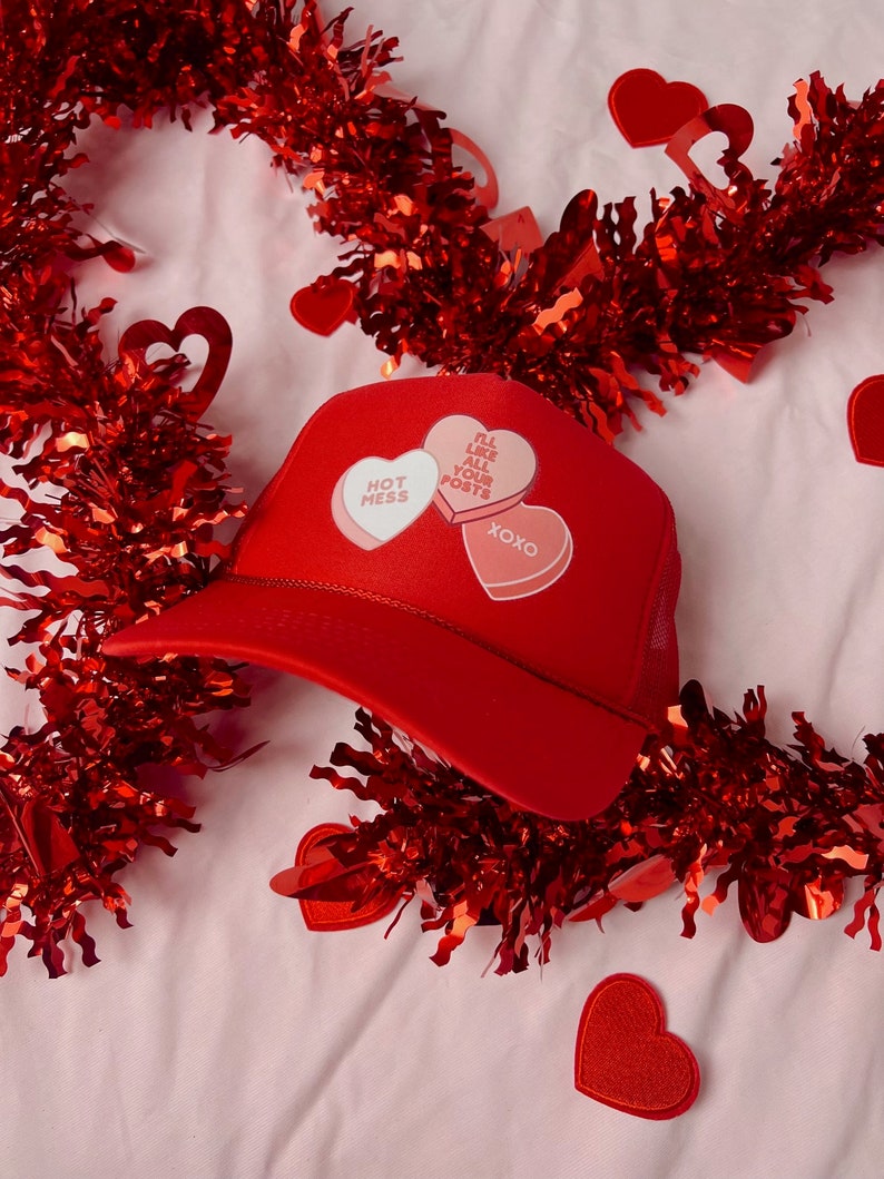 Conversation Candy Hearts Red Trucker-trucker Hat-valentine's Day ...