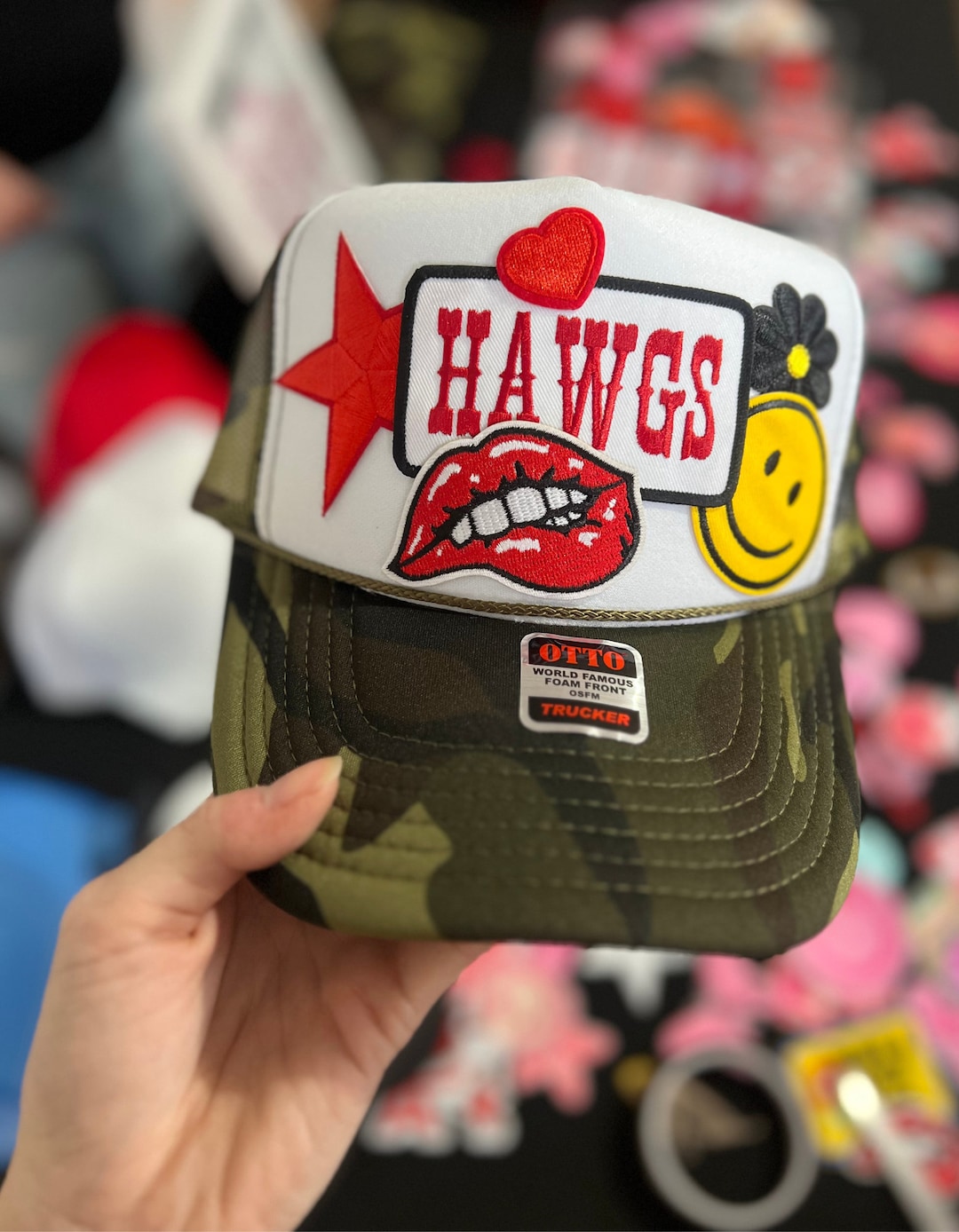 Custom Patch Trucker Hat-custom Patches-stars-smile Face - Etsy Custom Patch Trucker Hat-custom Patches-stars-smile Face - Etsy