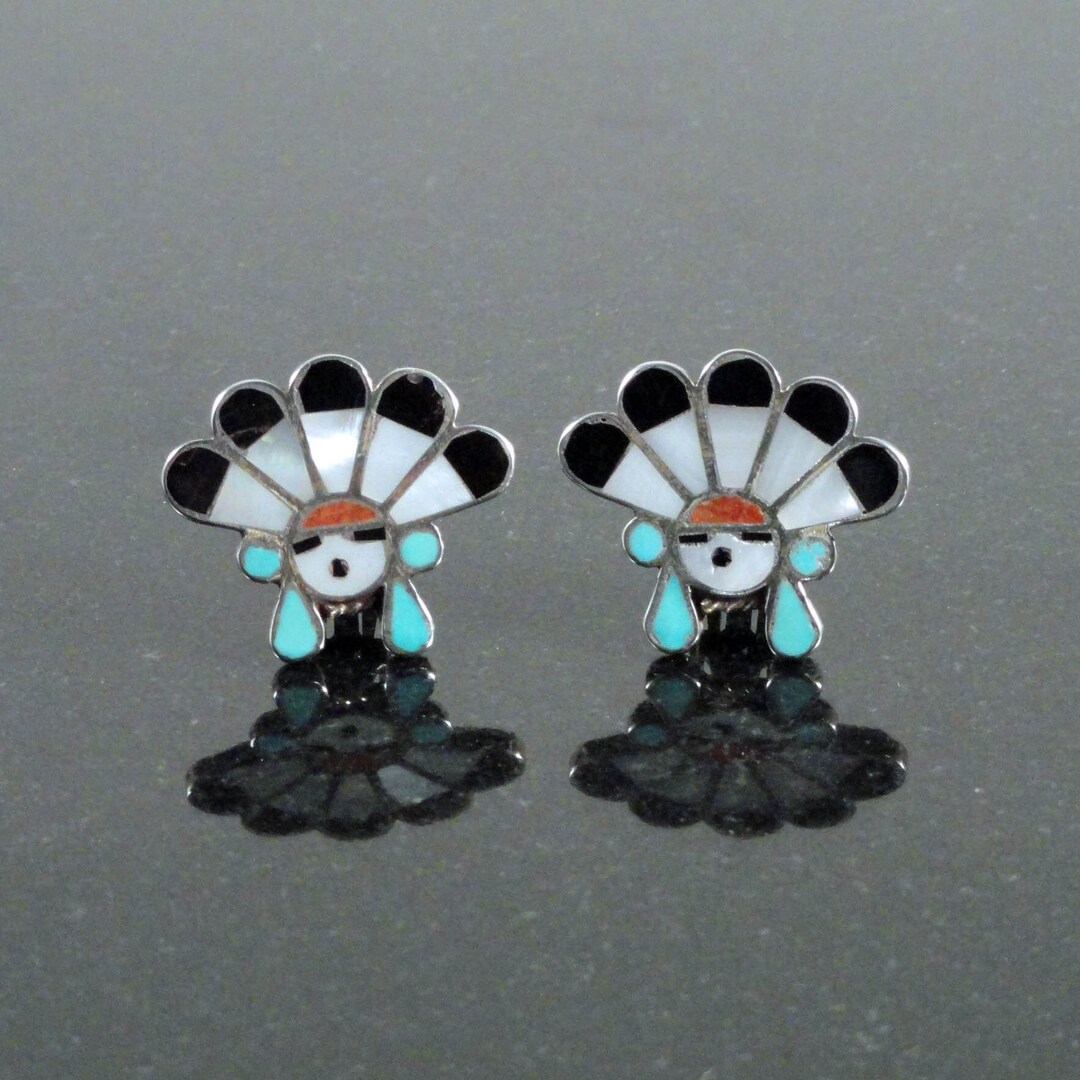 Vintage Old Zuni Sun Face Channel Work Earrings C1950s Clipon - Etsy