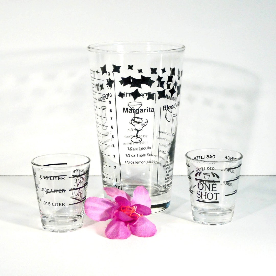 Vintage Bar Glass Set With Two Shot Glasses C1970s - Etsy