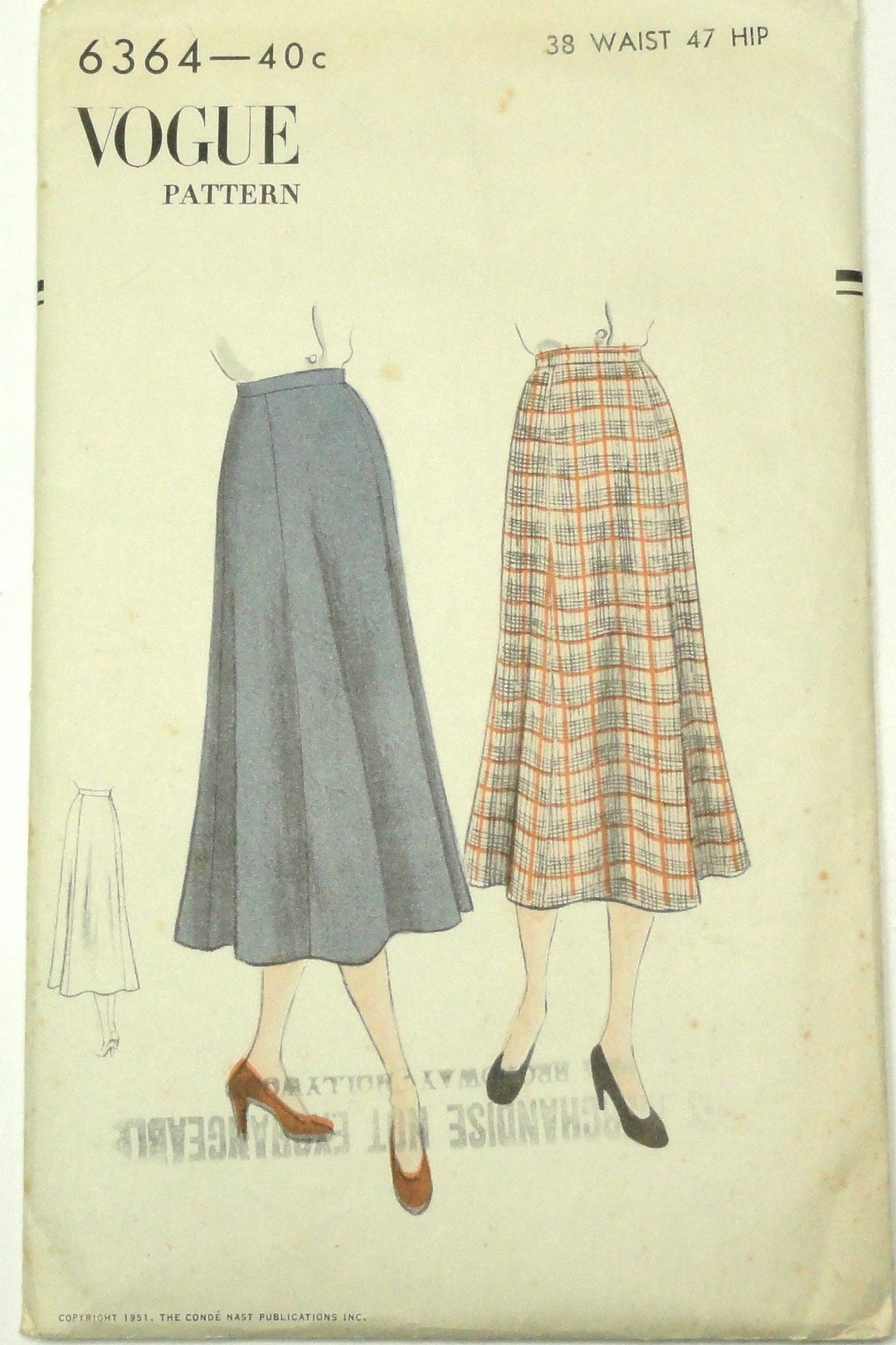 Vintage 1950s Vogue 6364 Long Flared Skirt Waist 38" Hip 47" - Etsy